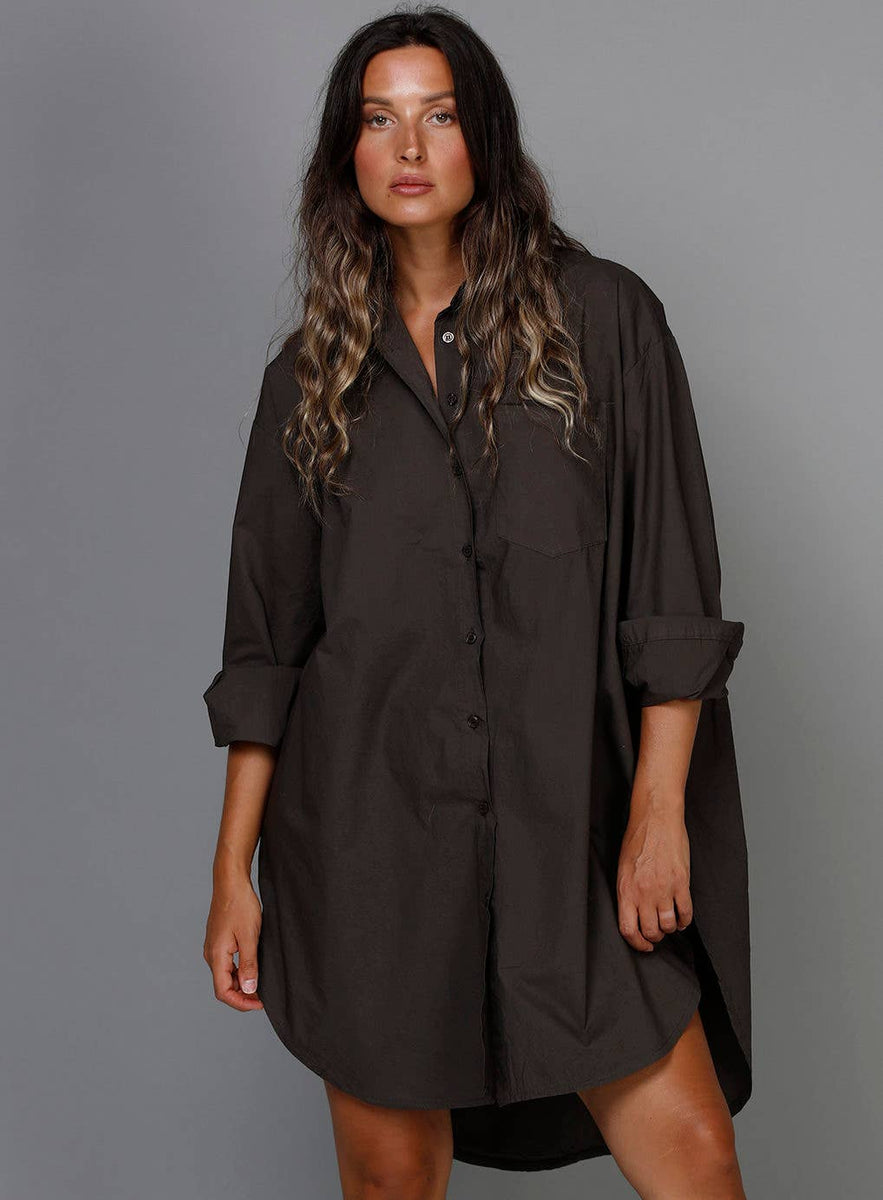 Boyfriend Oversized Cotton Shirt - Chocolate – PATRICIA