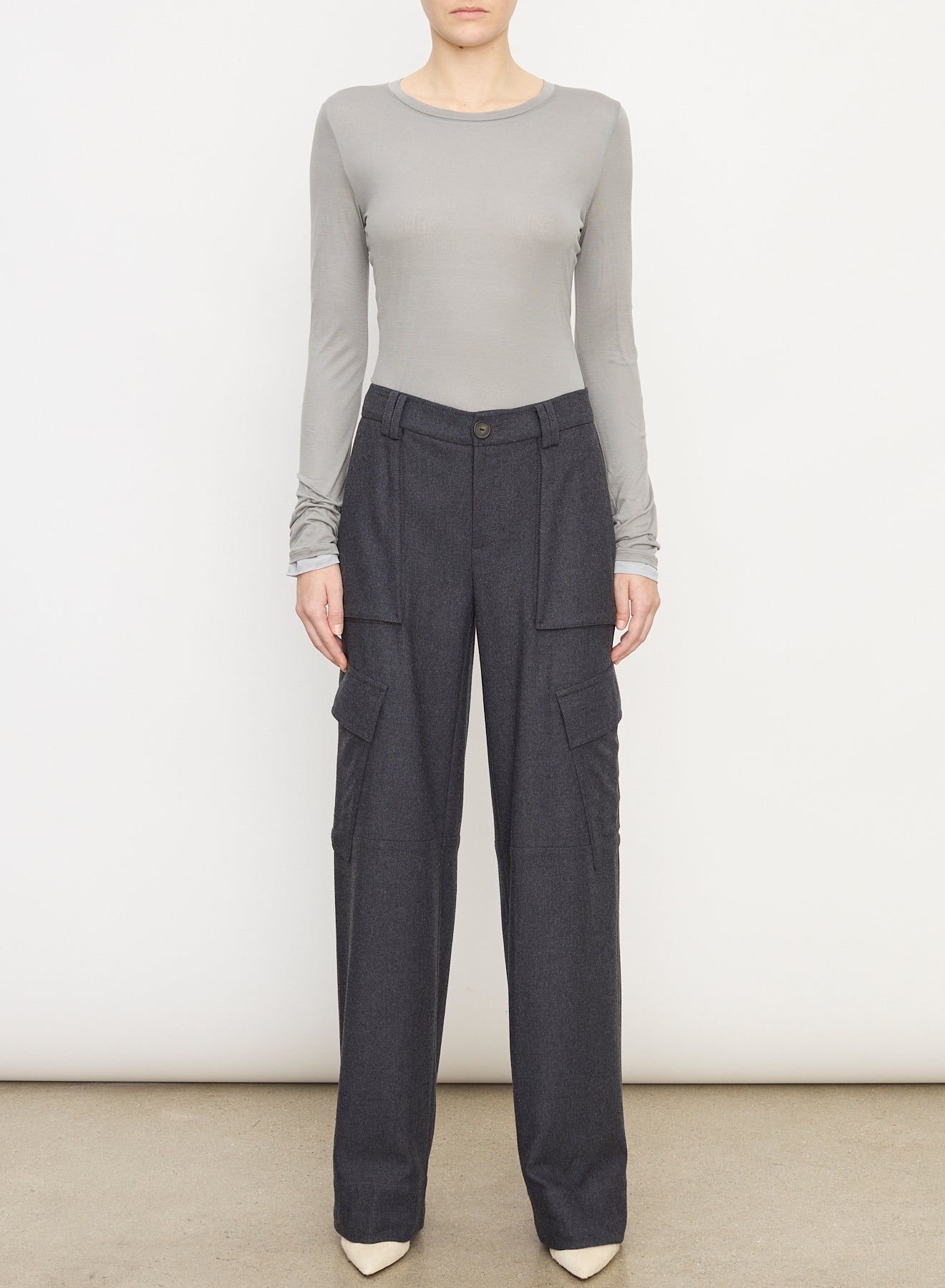 Vince Charcoal Flannel Wide Leg Raver Pant | PATRICIA