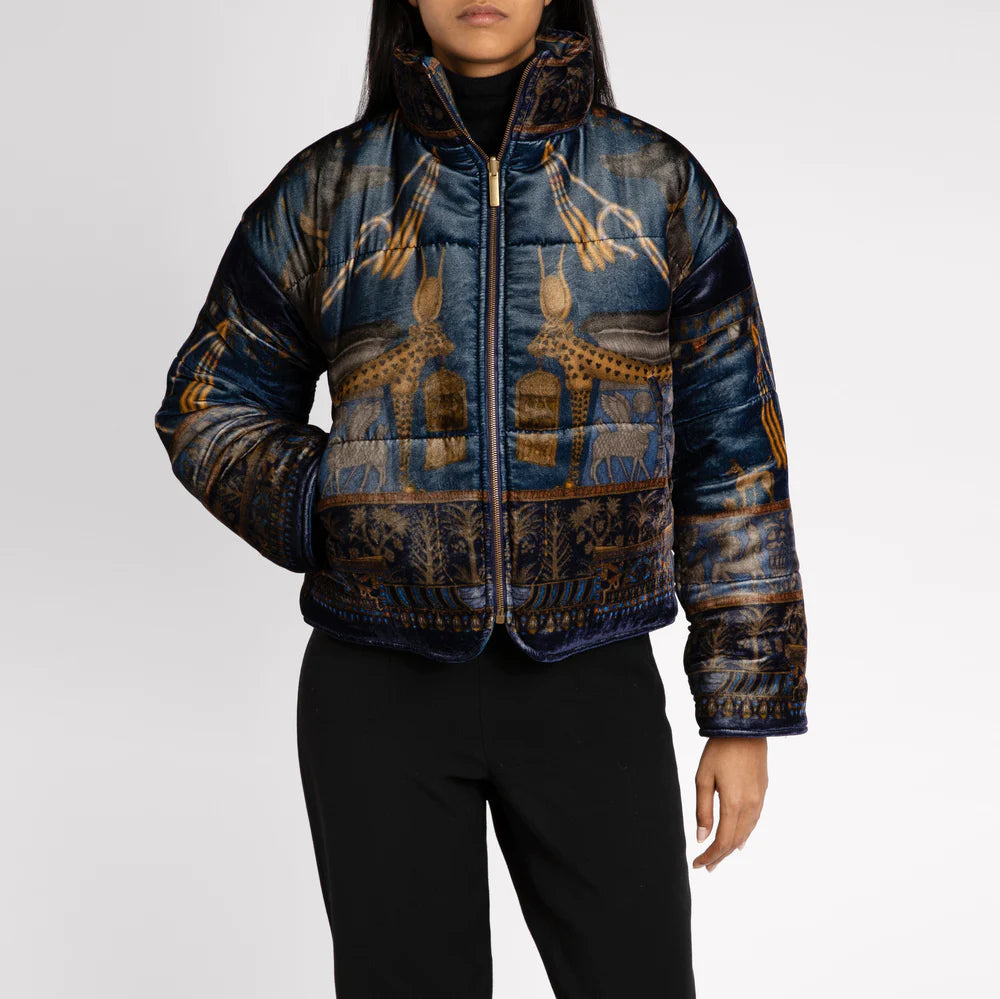 "Ode to Anubis" lapis/nile silk and velvet Reversible Padded Jacket by ...